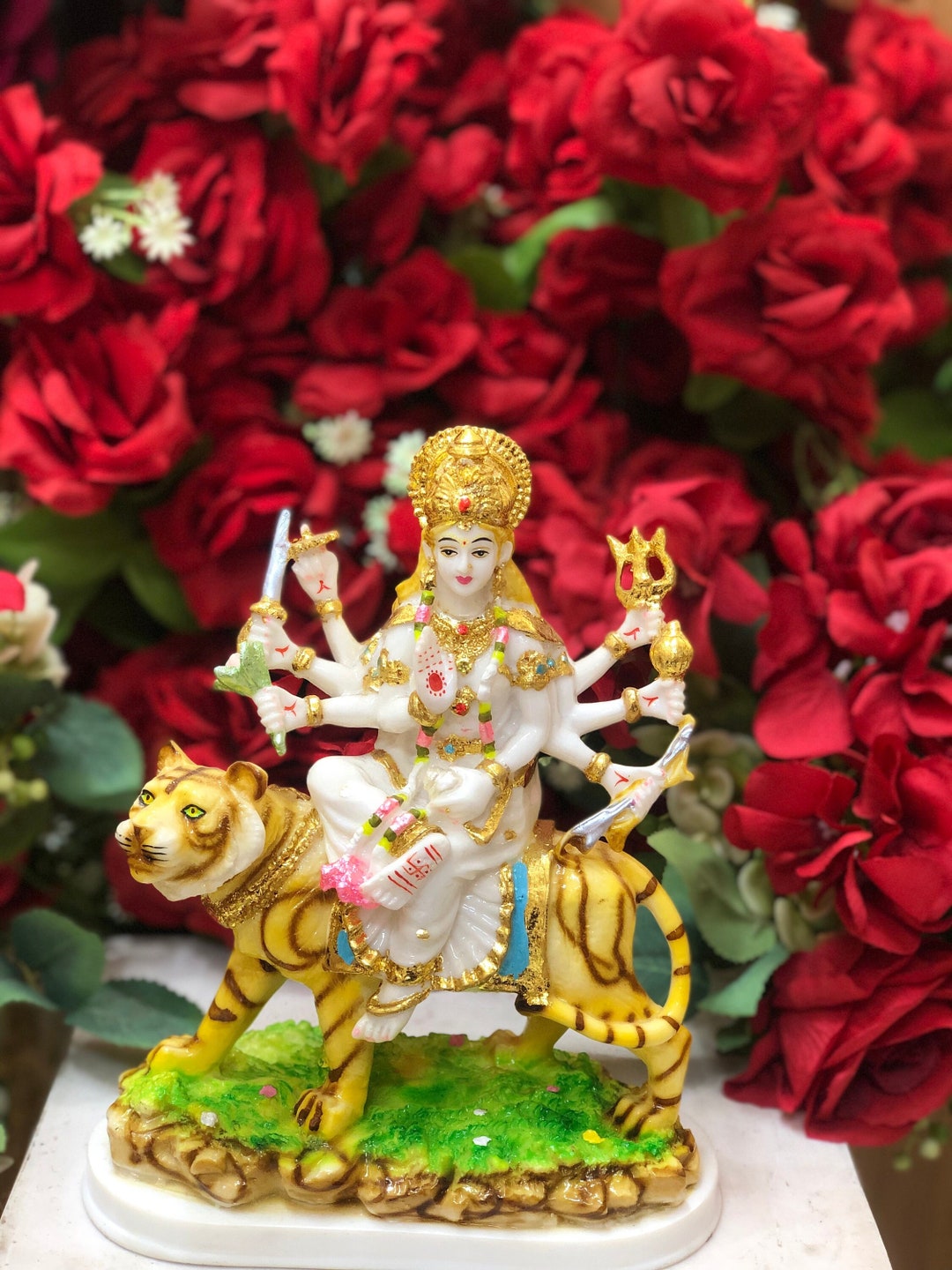 Maa Durga Statue With Lion, 9 Inch Goddess Durga Idol, Sherawali Mata ...