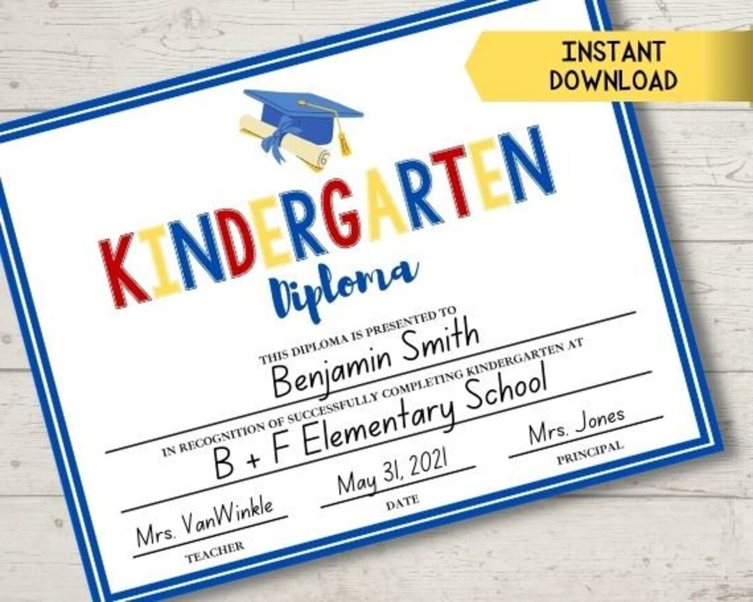 Printable Kindergarten Graduation Diploma, Fill in the Blanks Diploma ...