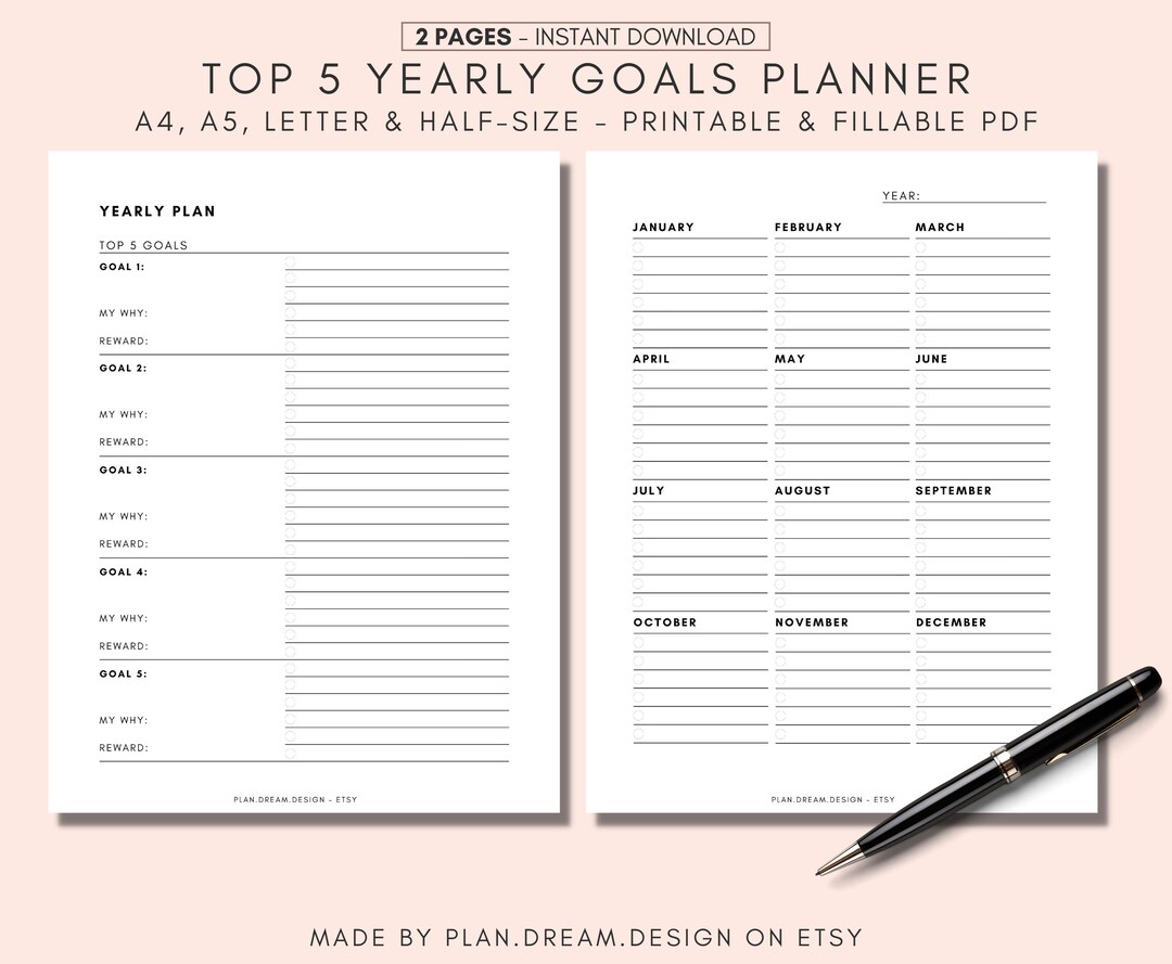 Yearly Goals Planner Top 5 Goal Setting Goal Planning - Etsy