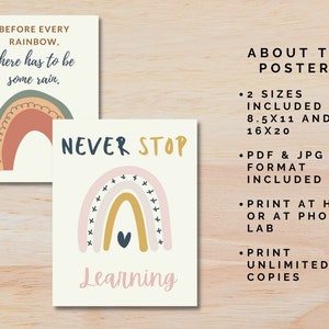 Classroom Decor, Printable Rainbow Learning Posters, Class Decor, Boho ...