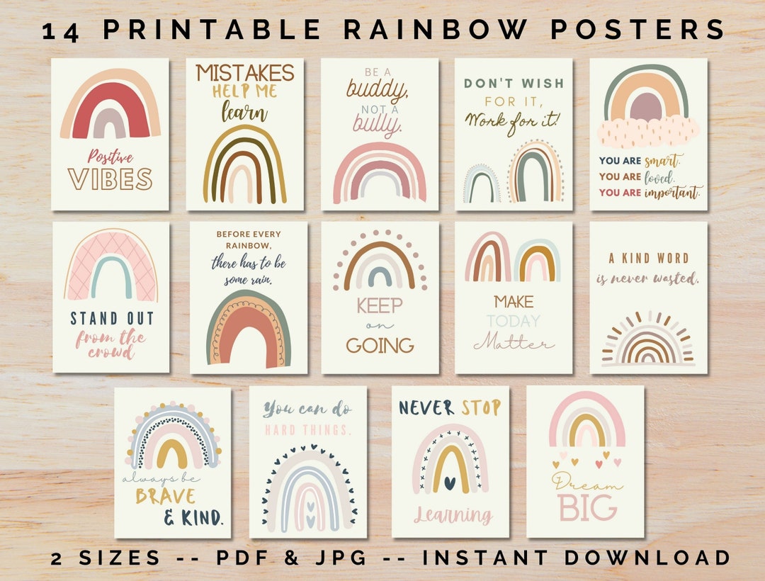 Classroom Decor, Printable Rainbow Learning Posters, Class Decor, Boho ...