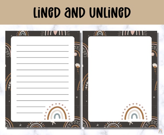 Stationery Boho Rainbow Lined Stationary--Neutral Lined Stationary ...