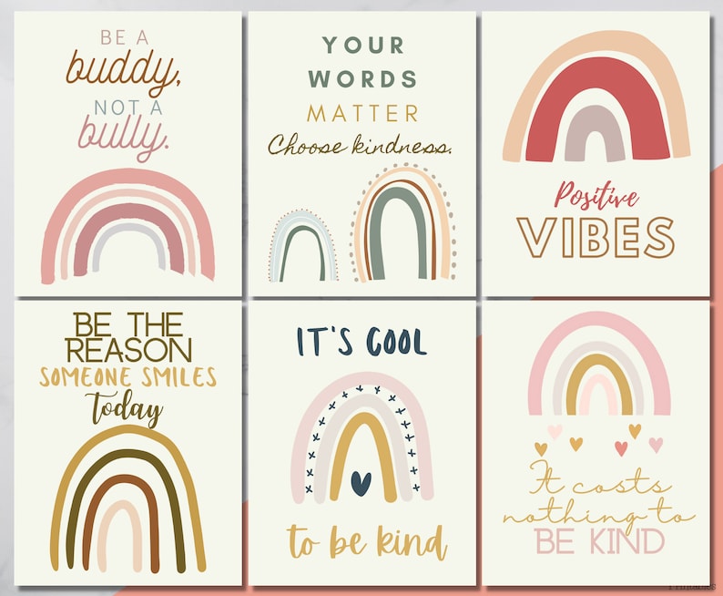 Kindness Classroom Decor Printable Rainbow Posters Class | Etsy