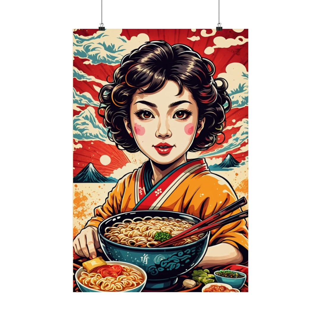 Retro Ramen Geisha Japan Japanese Food Noodles Premium Matte Vertical ...
