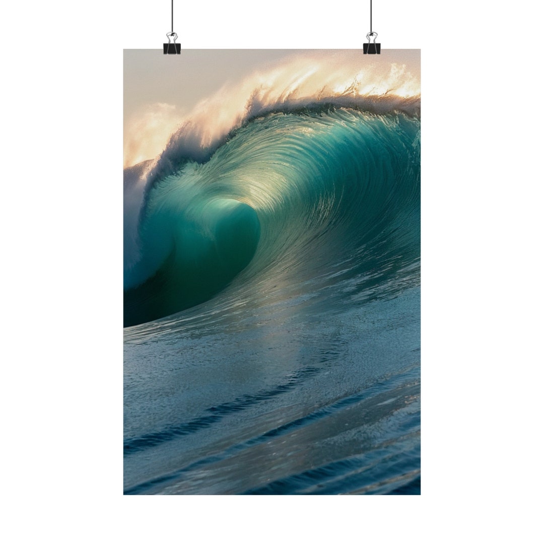 Surf Poster Crashing Turquoise Wave Matte Vertical Poster Ocean Print ...