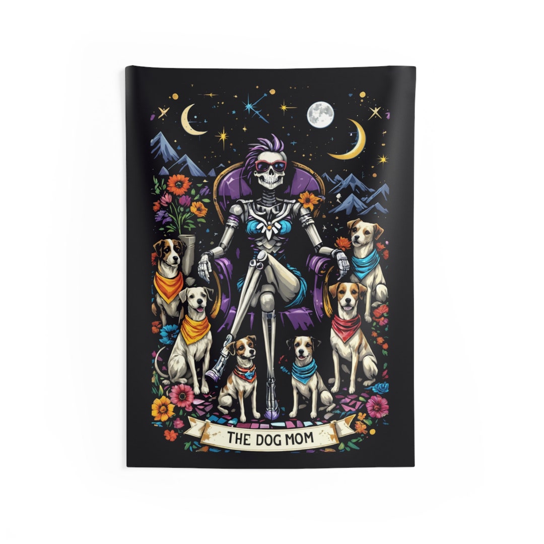 The Dog Mom Funny Skeleton Tarot Card Indoor Wall Tapestries | Multiple ...