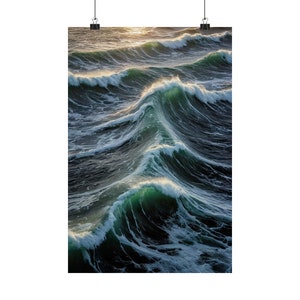 Surf Poster Ocean Waves Sunset Matte Vertical Poster - Ocean Print Beach Gift for Her Wall Art ...