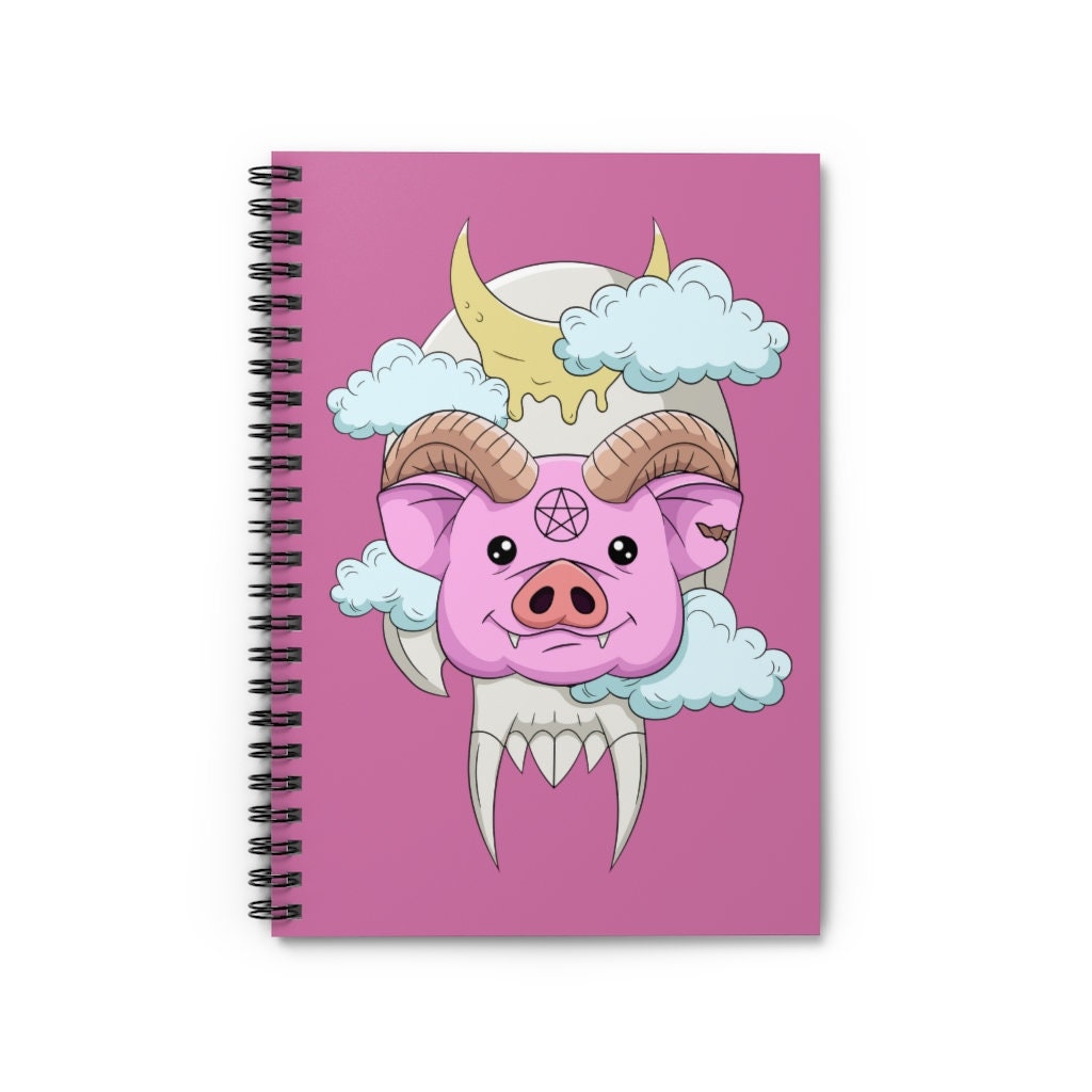 Goth Kawaii Gothic Pig Pink Spiral Notebook Ruled Line - Etsy
