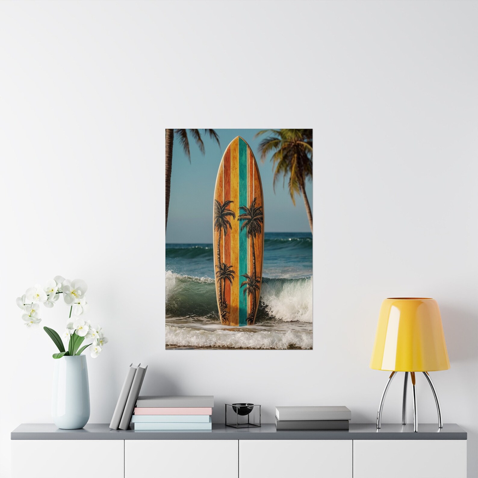 Surf Poster Retro Longboard Sunset Matte Vertical Poster - Ocean Print ...