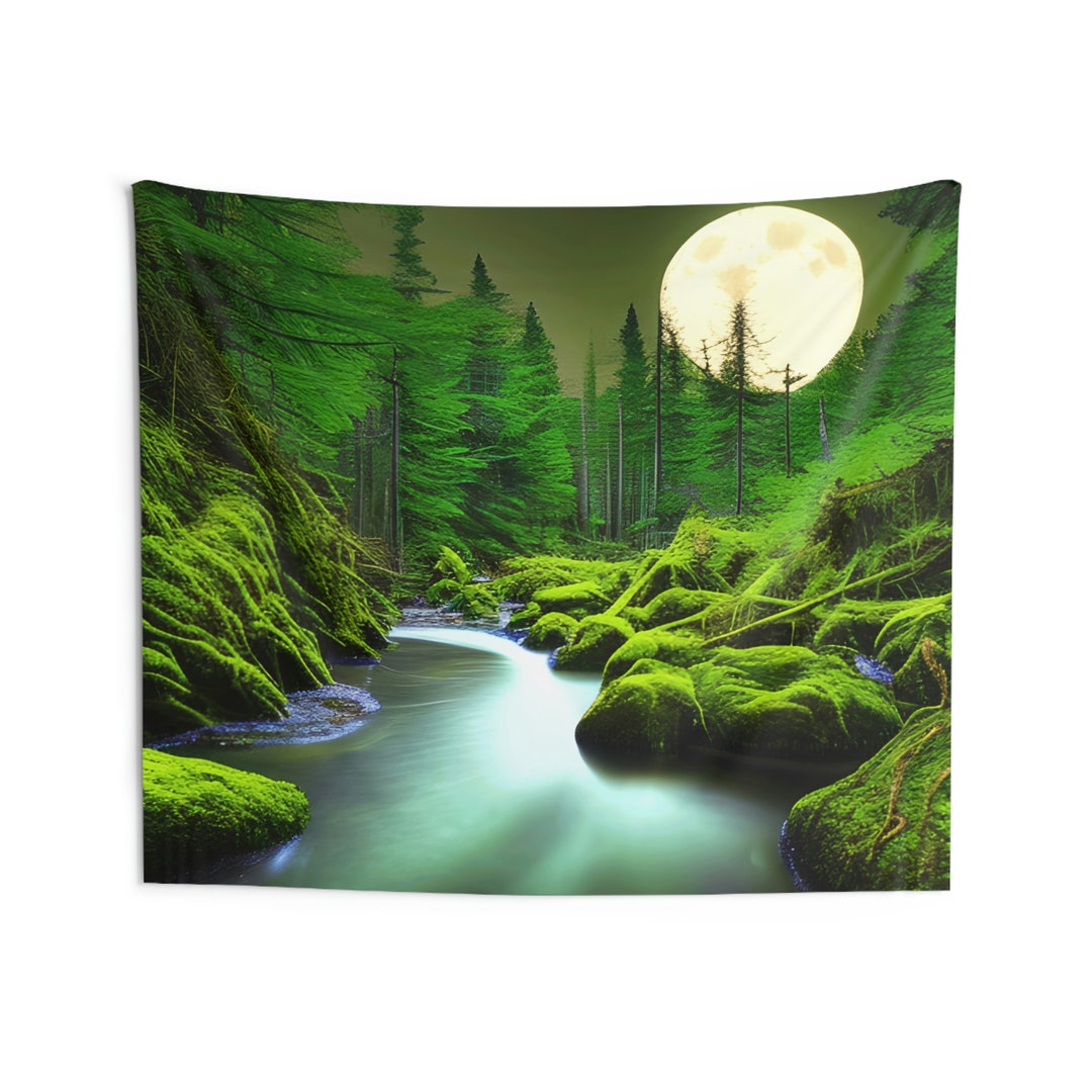 Serene Forestscape Forest Wall Hanging Forest Tapestry: Rainforest Wall ...