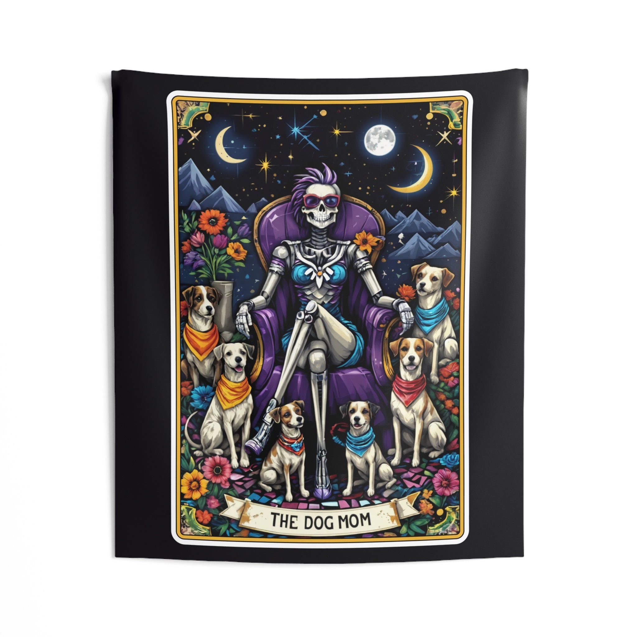 The Dog Mom Funny Skeleton Tarot Card Indoor Wall Tapestries Multiple ...