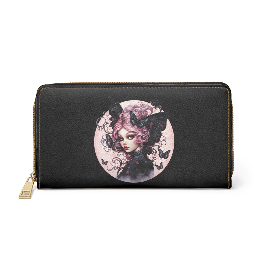 Pink Moon Gothic Sprite: Pink Pastel Goth Fairy Black Zipper Wallet ...