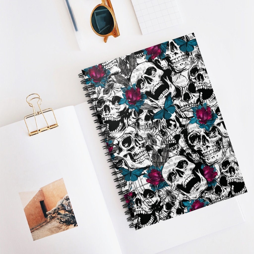 Goth Skull and Flower Gothic Spiral Notebook Ruled Line - Etsy