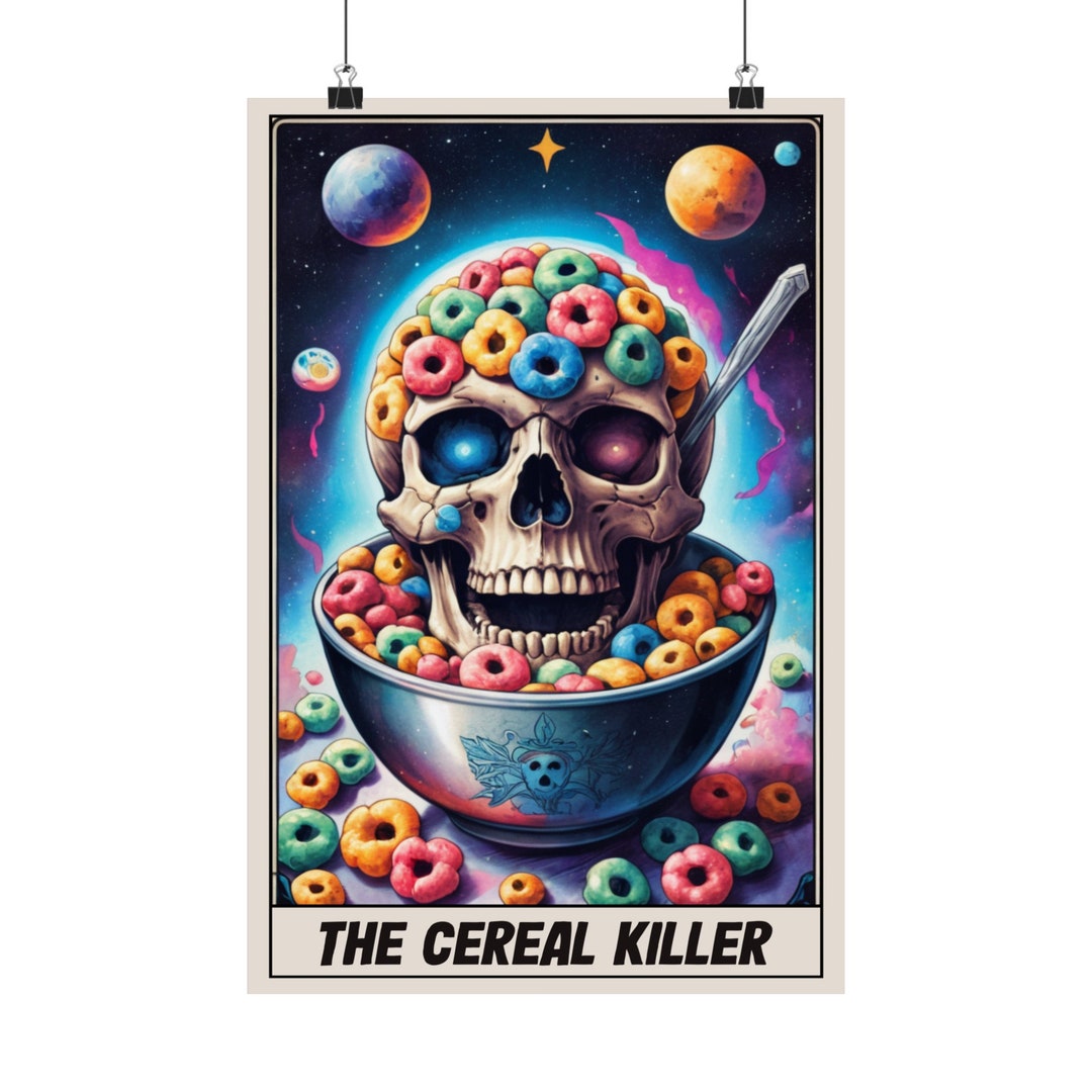 The Cereal Killer Funny Skeleton Tarot Card Matte Vertical Posters ...