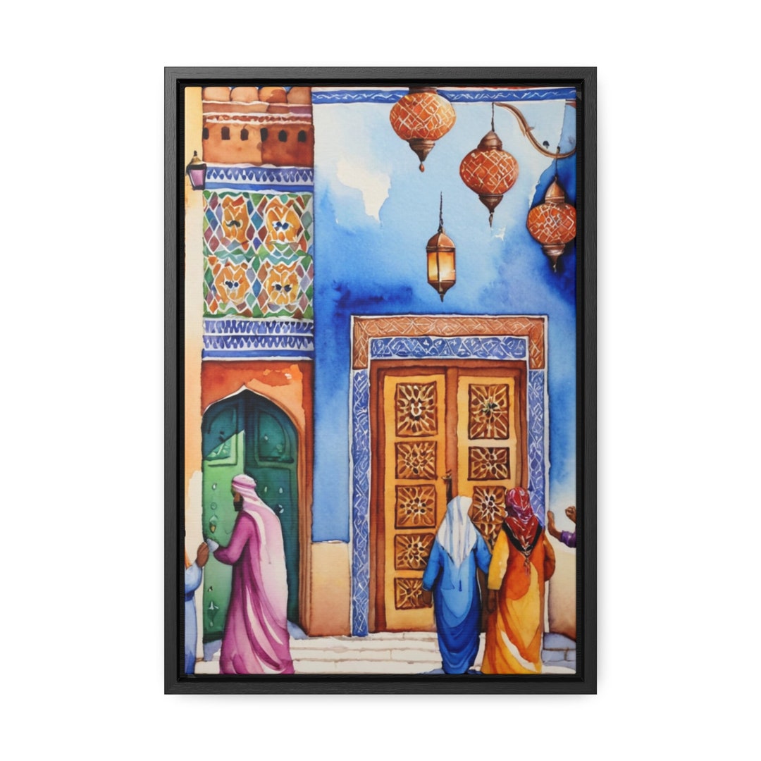 Fez Streets Watercolor Moroccan Wall Art Canvas Wraps, Vertical Frame ...