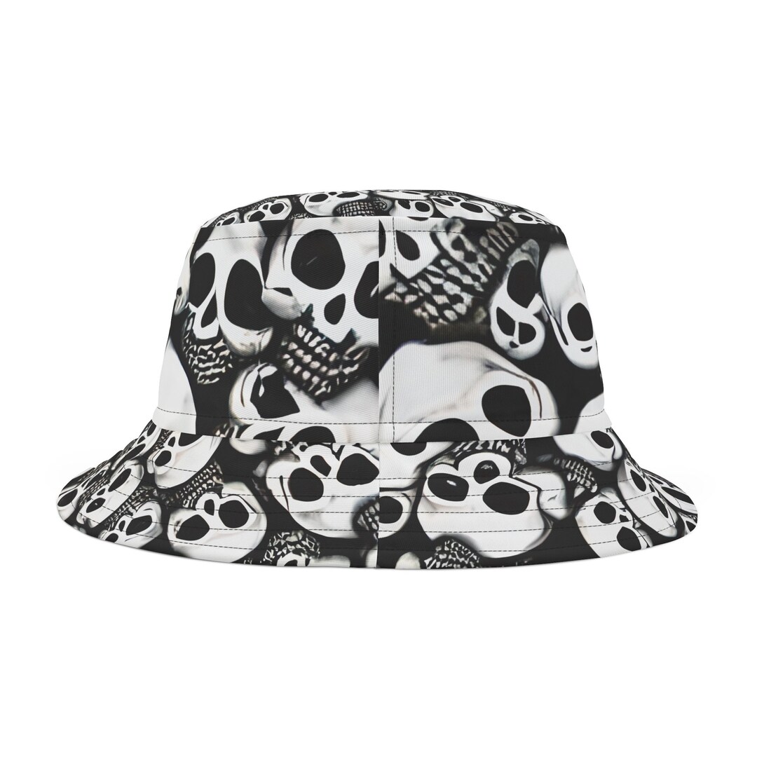 Retro Black Gothic Skulls Bucket Hat | Psychedelic Gothic Skull Goth ...