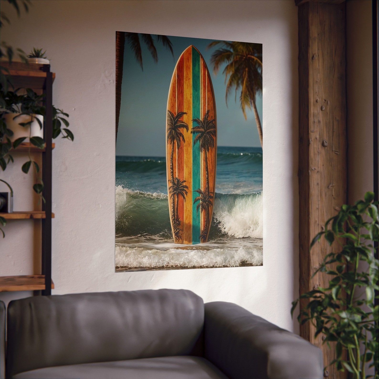Surf Poster Retro Longboard Sunset Matte Vertical Poster - Ocean Print ...