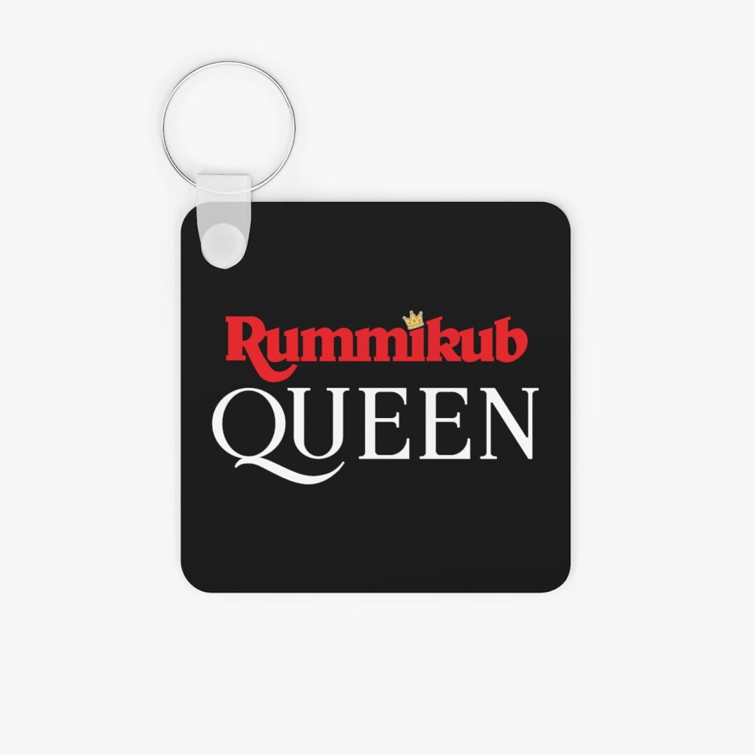 Rummikub Queen with Crown and Royal White Font Square Photo Keyring ...