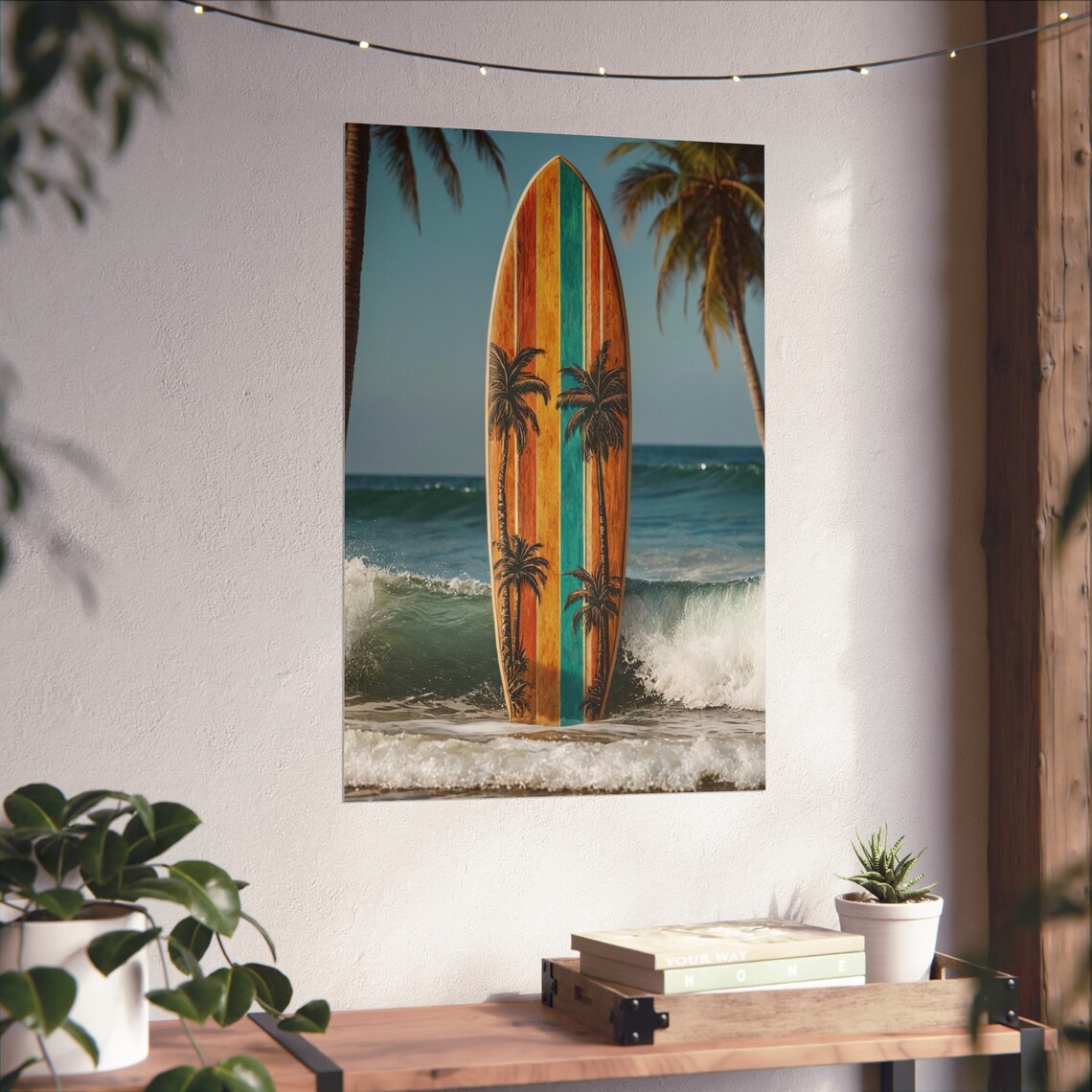 Surf Poster Retro Longboard Sunset Matte Vertical Poster - Ocean Print ...