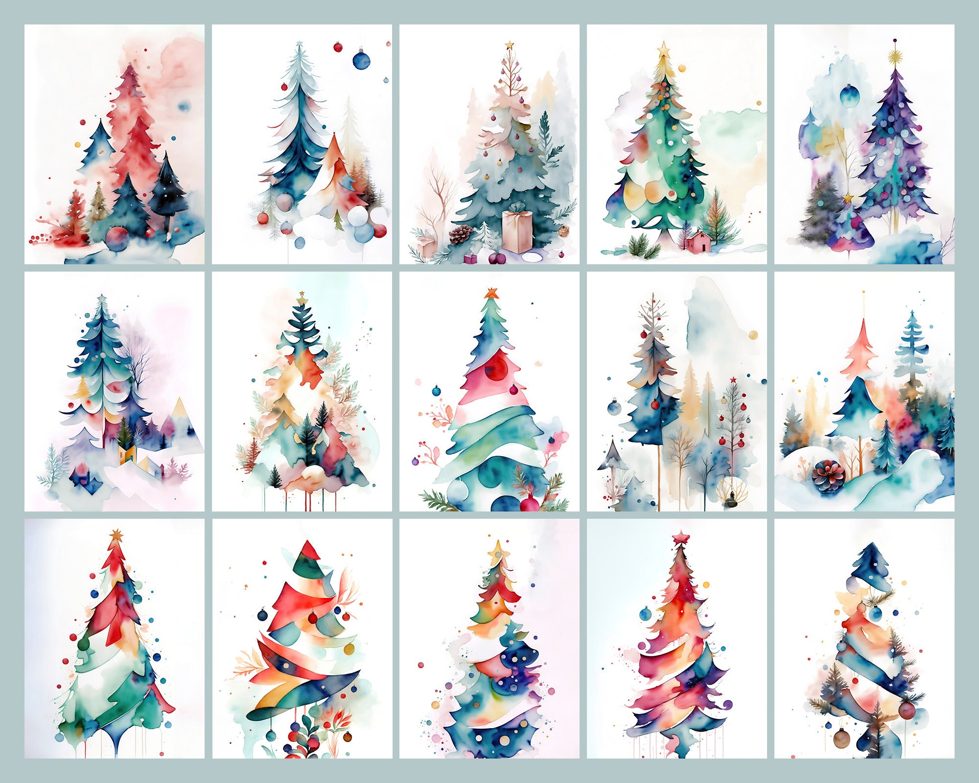 Watercolor Christmas Tree Clipart Bundle Christmas Background Christmas ...