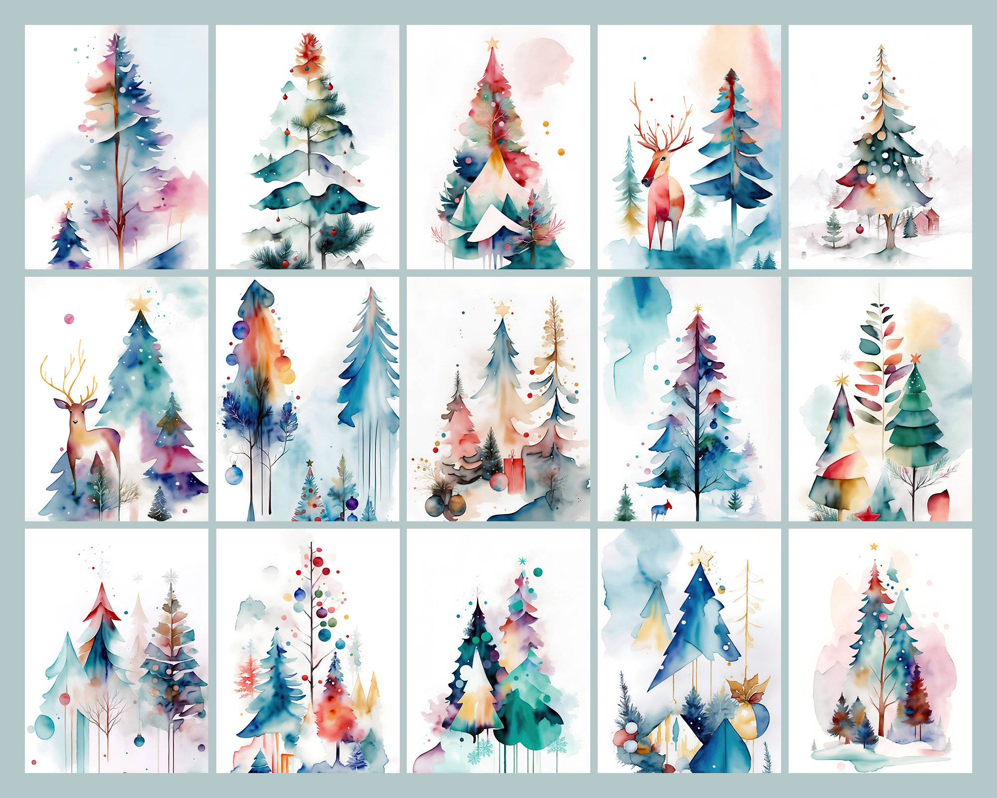 Watercolor Christmas Tree Clipart Bundle Christmas Background Christmas ...