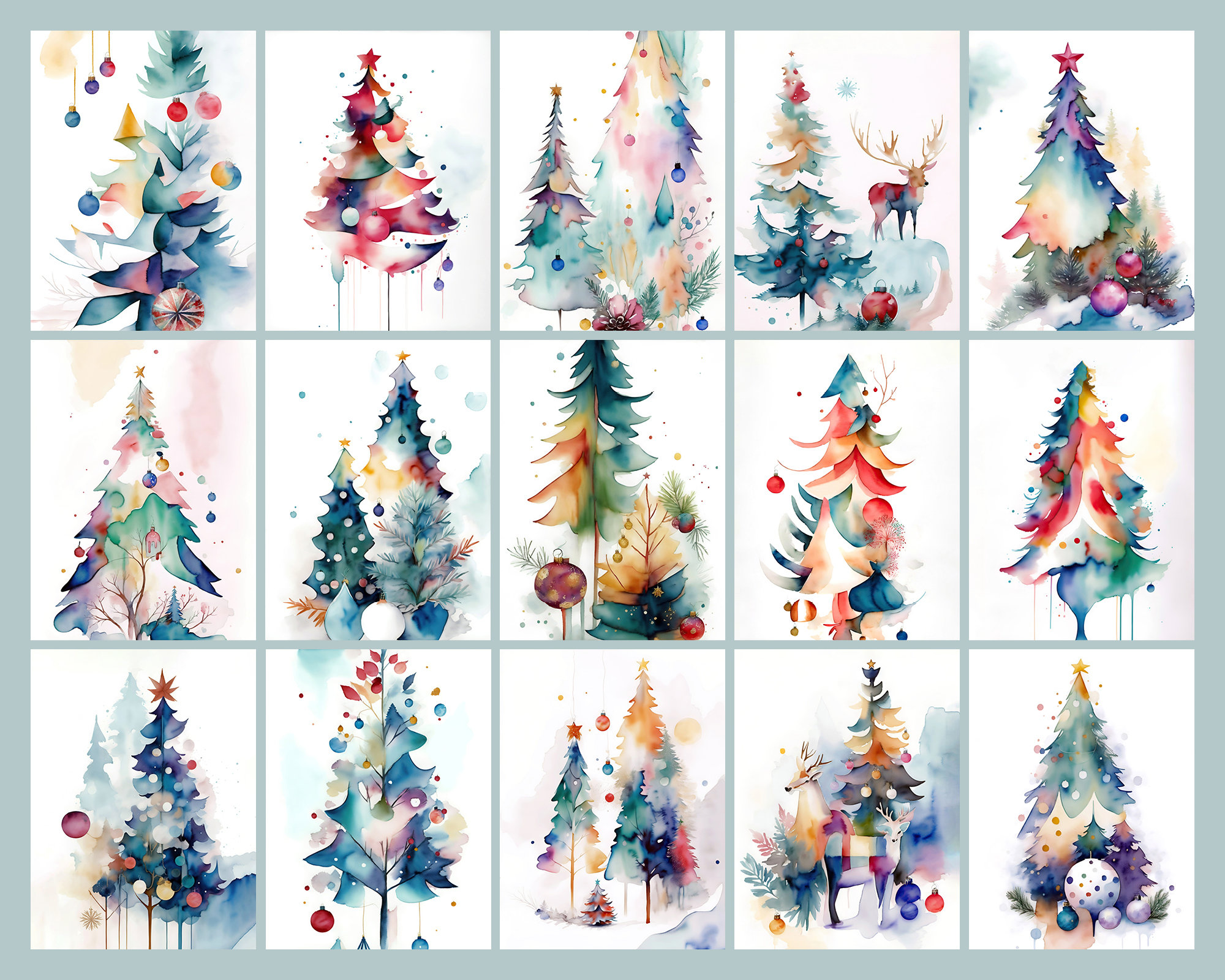 Watercolor Christmas Tree Clipart Bundle Christmas Background Christmas ...
