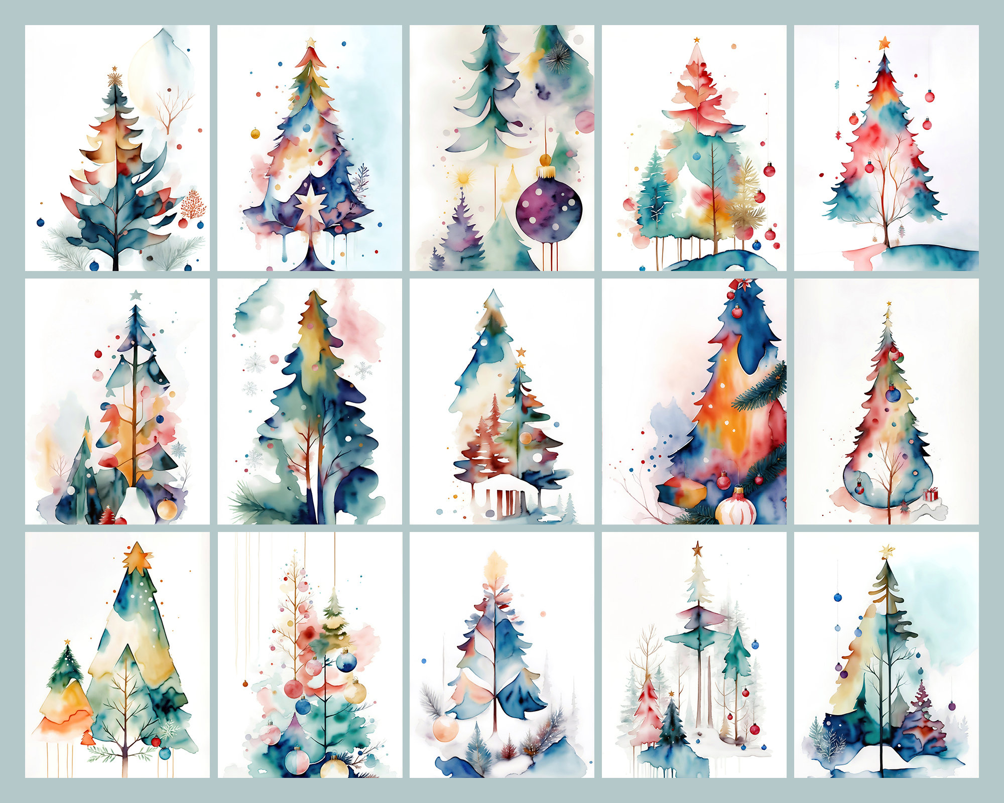 Watercolor Christmas Tree Clipart Bundle Christmas Background Christmas ...