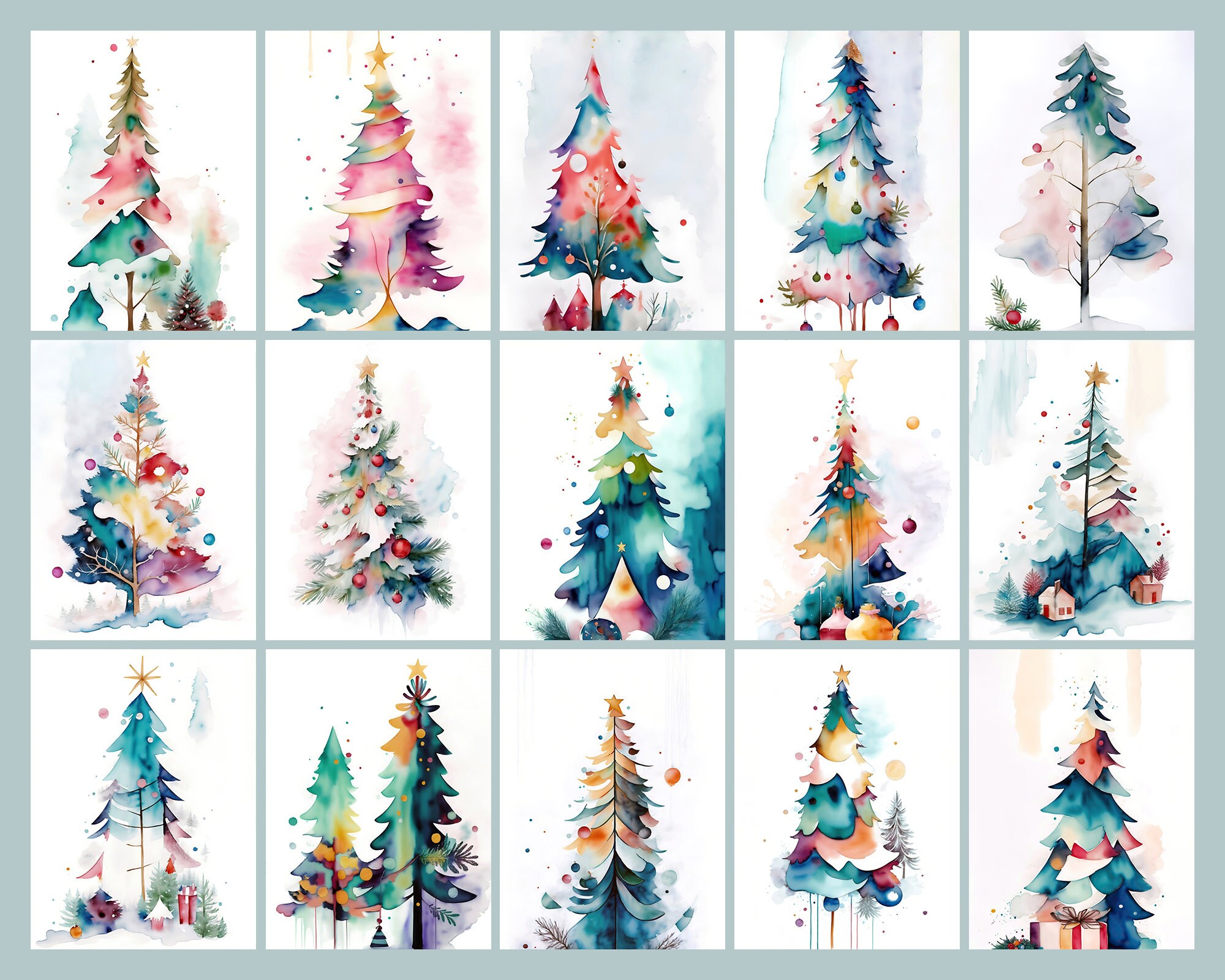 Watercolor Christmas Tree Clipart Bundle Christmas Background Christmas ...