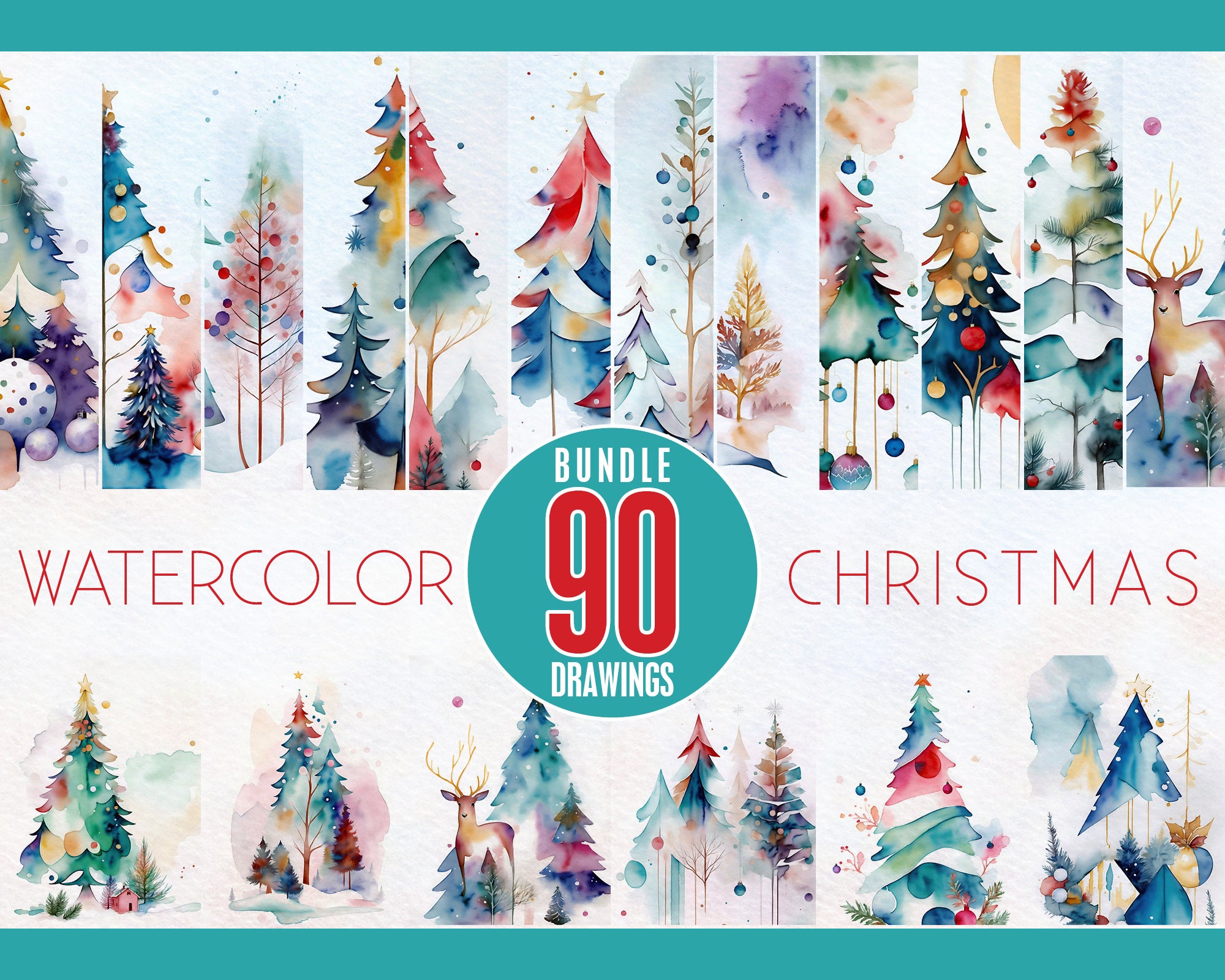 Watercolor Christmas Tree Clipart Bundle Christmas Background Christmas ...