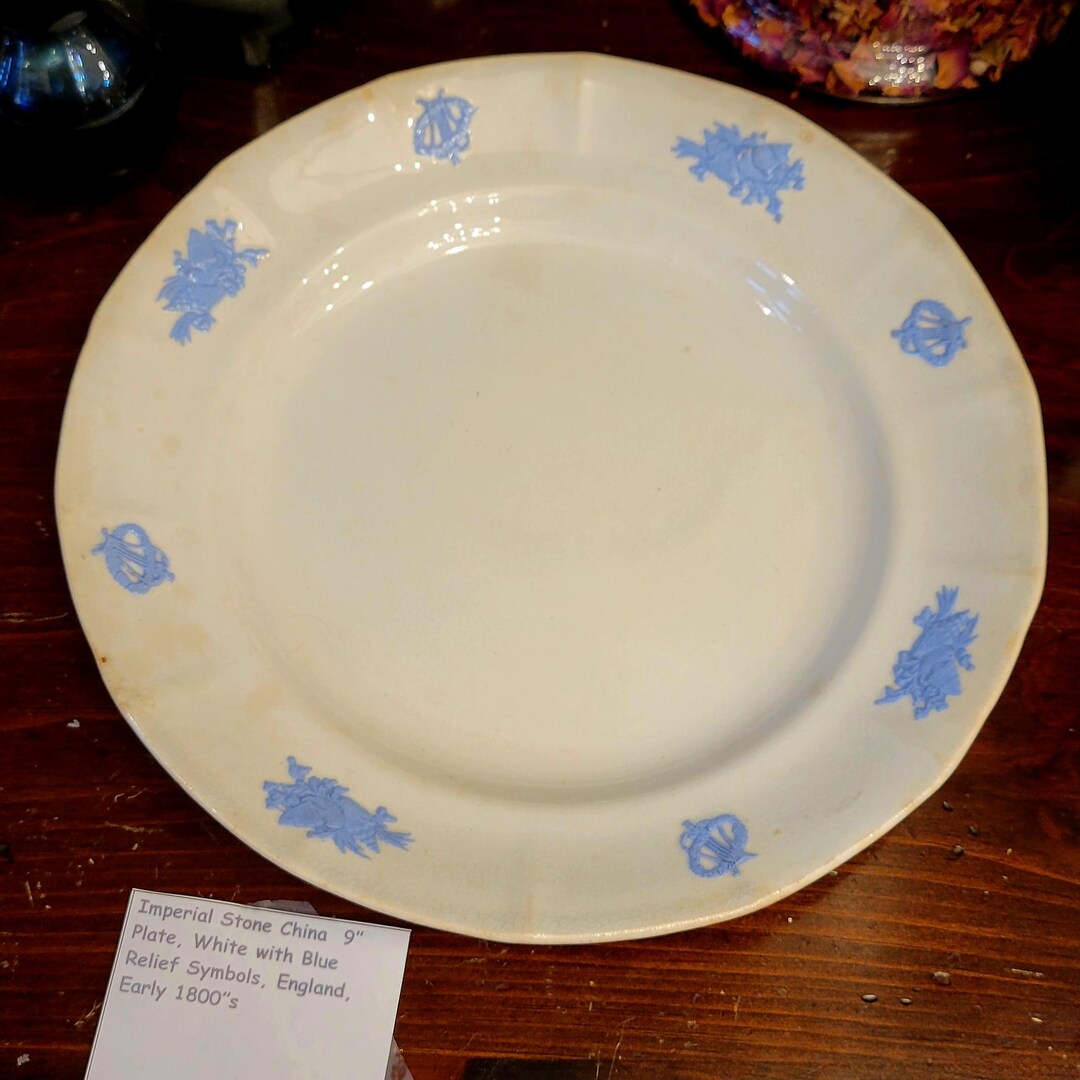 Imperial Stone China Plate, White Ironstone With Blue Symbols - Etsy