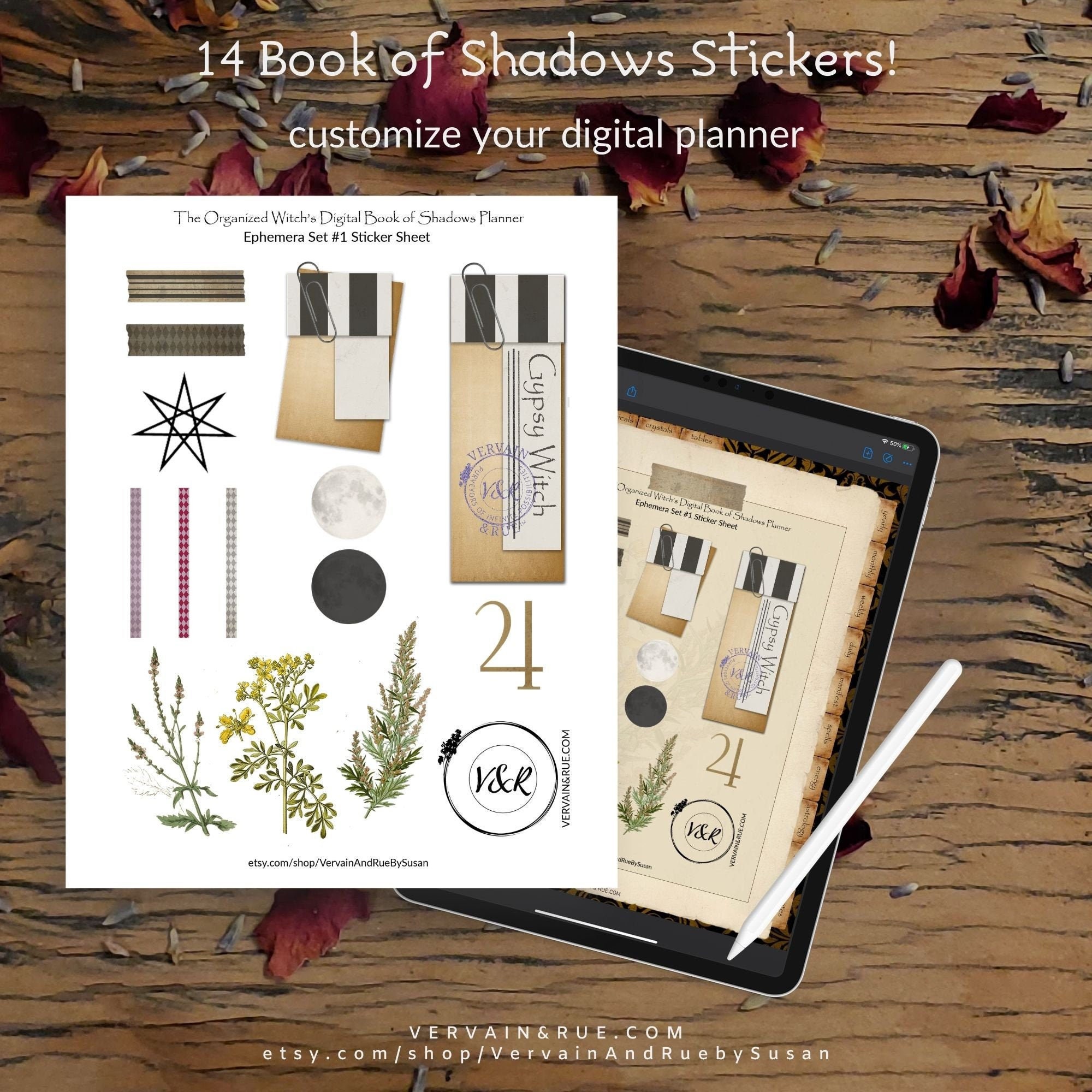 V&R Ephemera Set #1 | Digital Sticker Sheet | Book of Shadows | Planner ...
