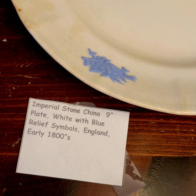 Imperial Stone China Plate, White Ironstone With Blue Symbols - Etsy