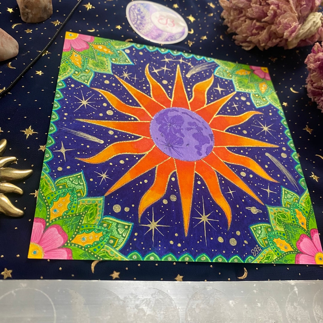 Total Solar Eclipse Mandala Sun Moon Color Celestial Art Print - Etsy