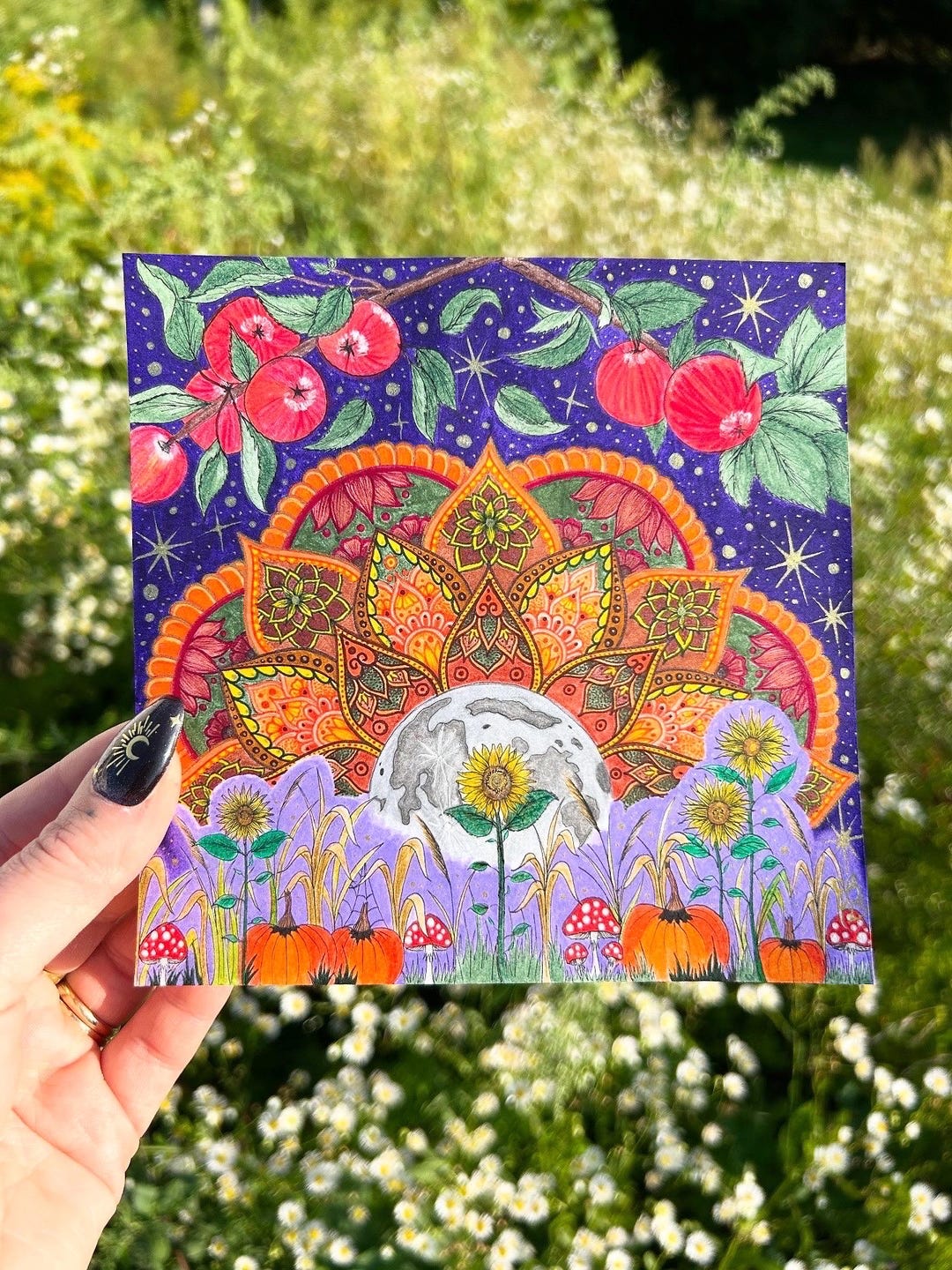 ORIGINAL DRAWING | Autumn Equinox Mandala Drawing | Fall Pumpkins ...