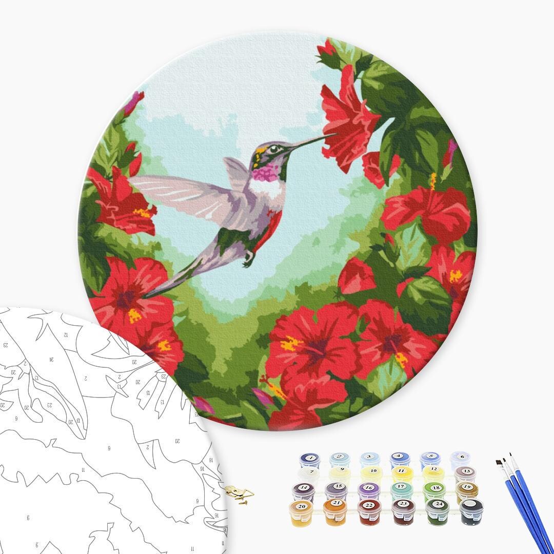 Round Hummingbird Paint by Number Kit: DIY Canvas Art - Etsy