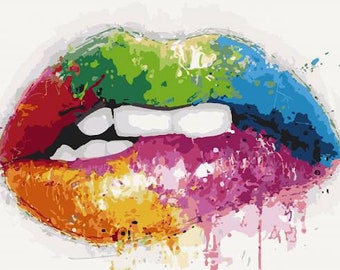 Pop Art Paint by Number, Modern Art Paint by Numbers Kit Colorful Lips ...