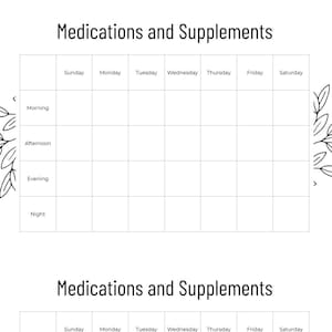 Medications and Supplements Chart - Set of 2 Printable Organizers for ...