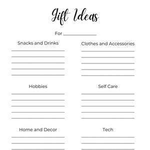Gift Ideas - Holiday Birthday Brainstorming Printable - Etsy