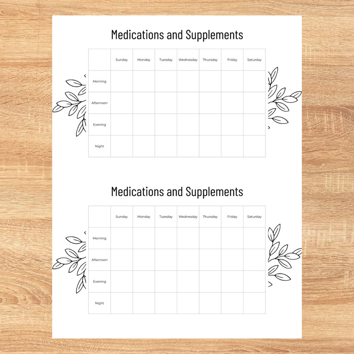 Medications and Supplements Chart - Set of 2 Printable Organizers for ...