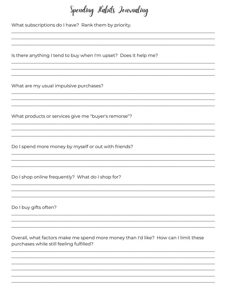 Spending Habits Journaling - Printable Journal Page for Money ...