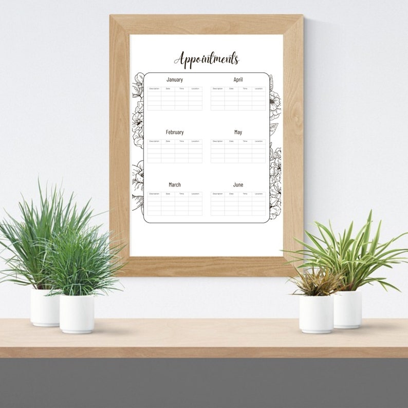 Appointment Calendar - Printable Twelve Month Planner - Etsy