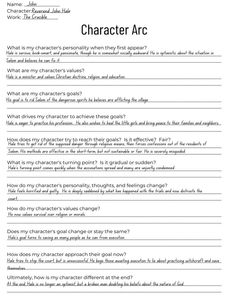 Character Arc - Printable Resource Acting Theater Writing English Class ...