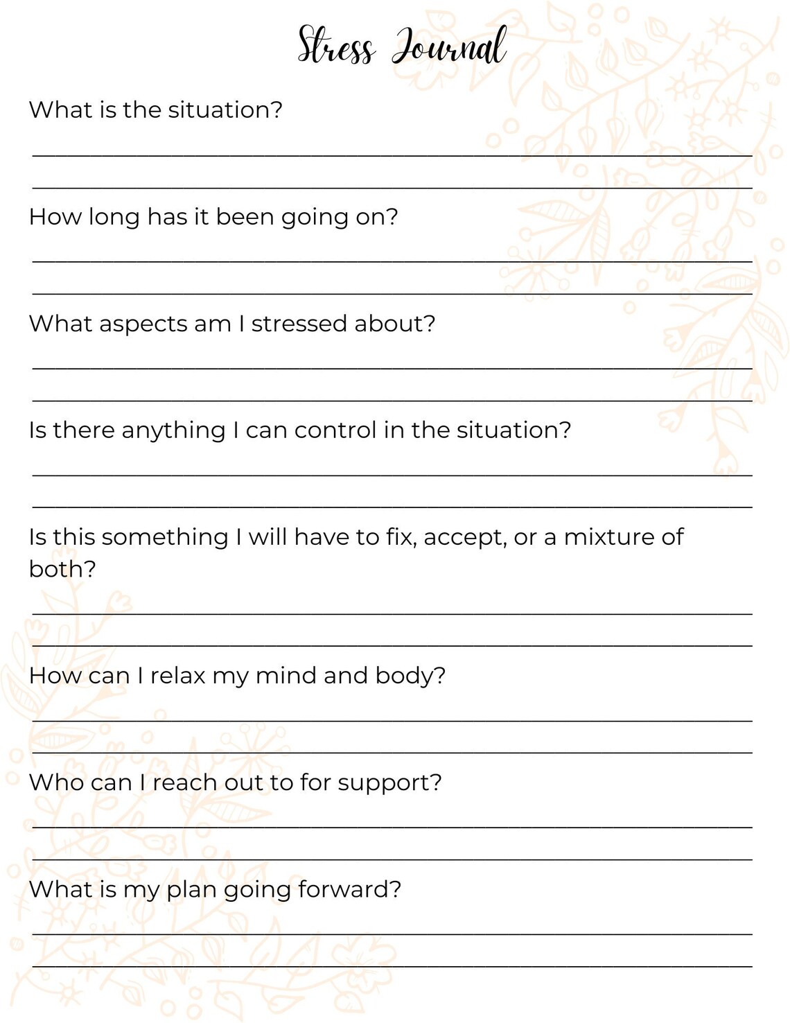 Stress Journal as Needed Printable Journal Page for Introspection ...