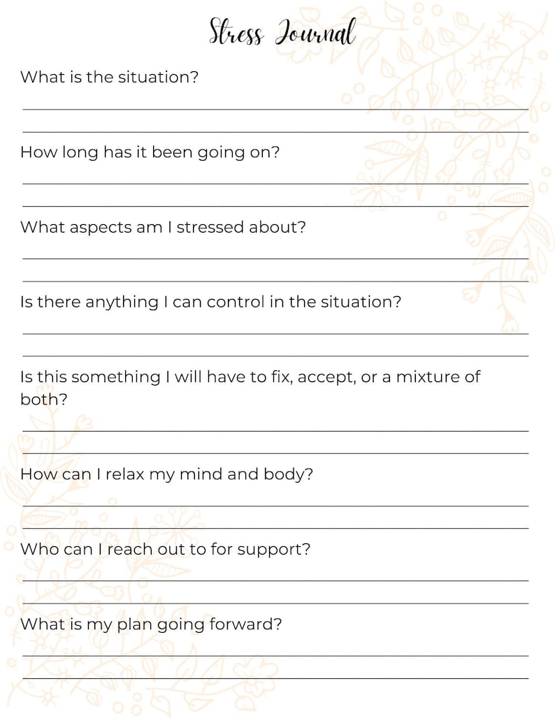 Stress Journal as Needed Printable Journal Page for Introspection ...