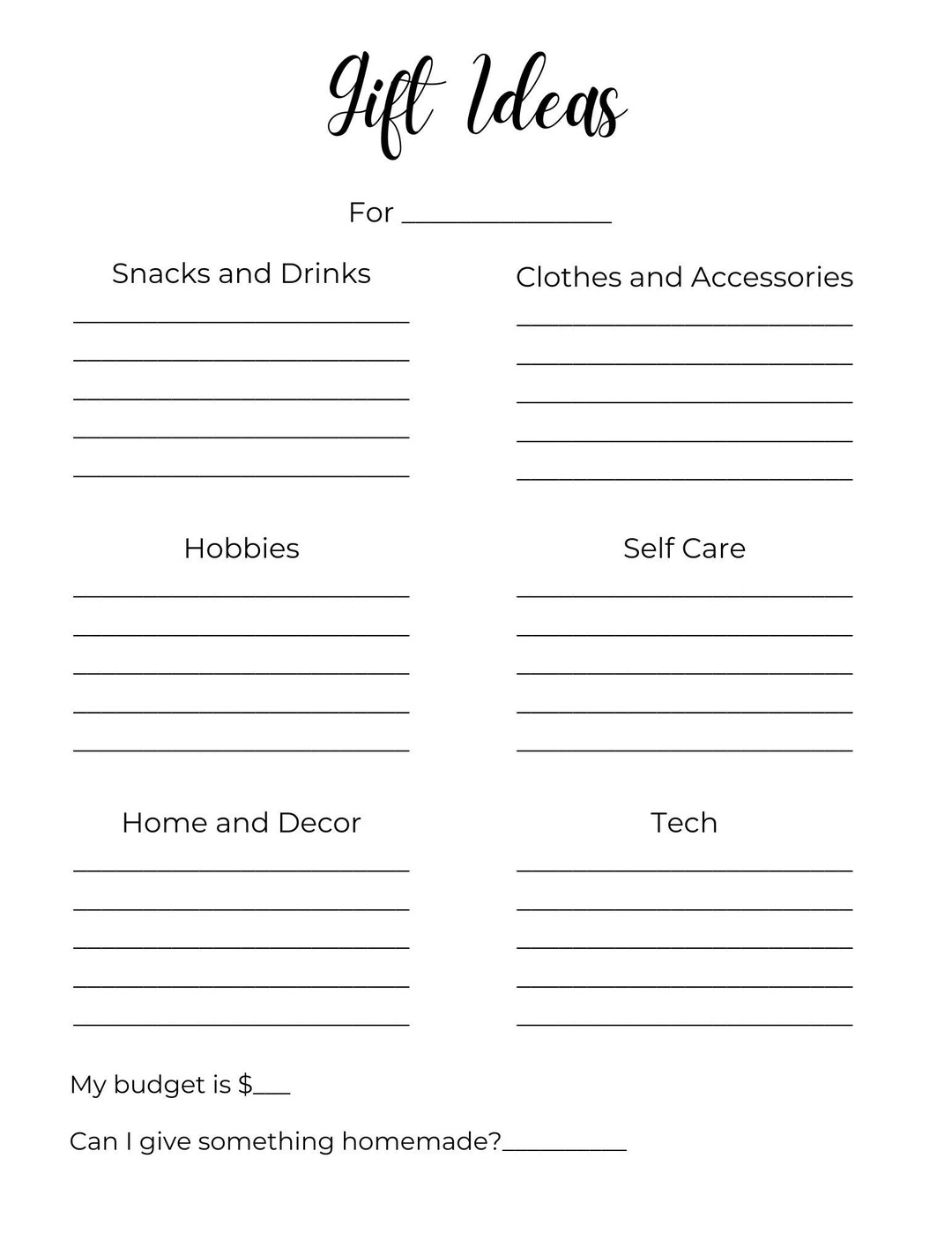 Gift Ideas - Holiday Birthday Brainstorming Printable - Etsy