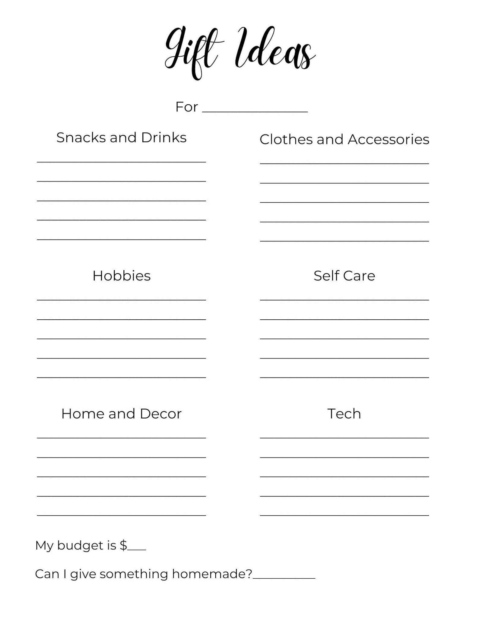 Gift Ideas - Holiday Birthday Brainstorming Printable - Etsy
