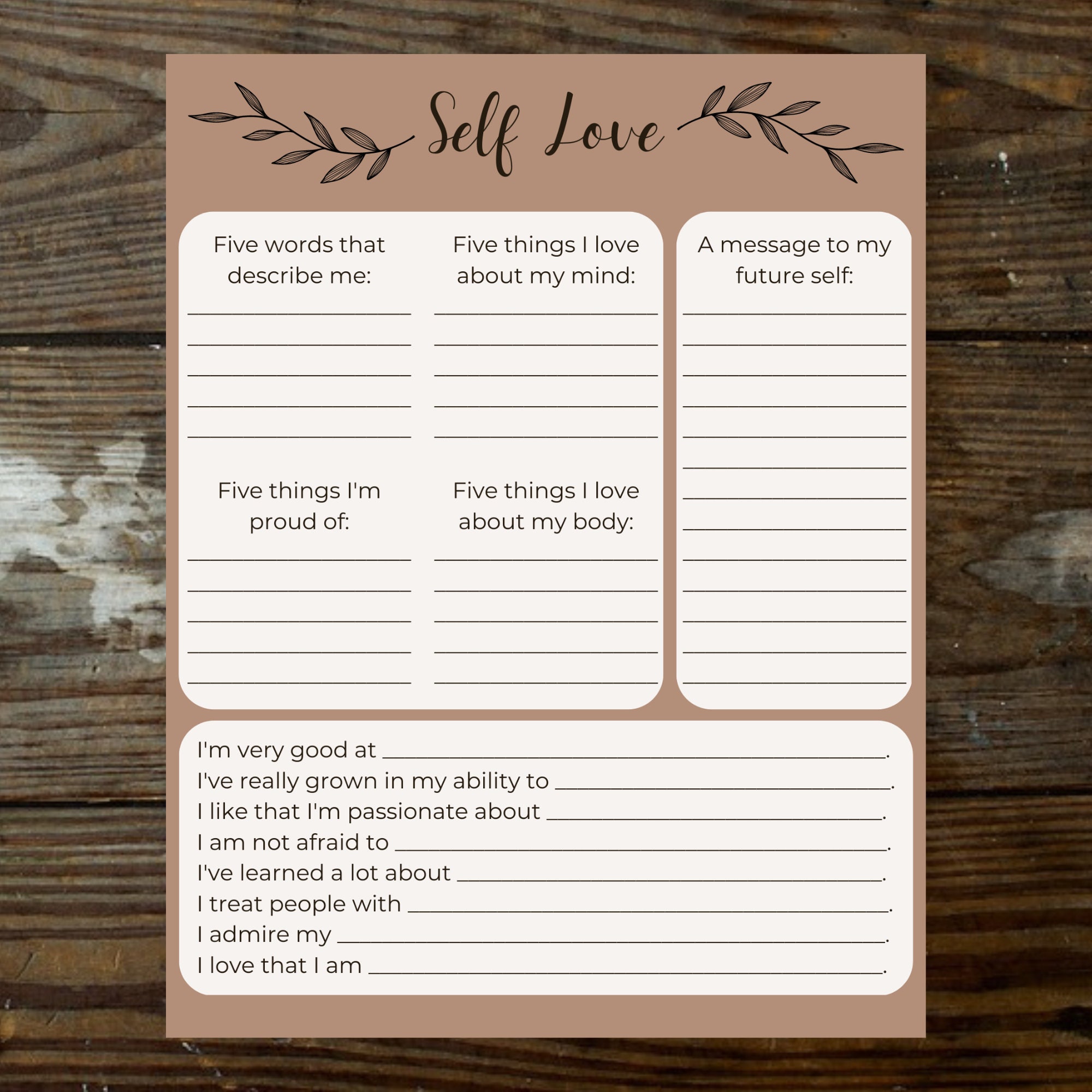 Self Love Journaling Page - Positive Self Esteem Self Care Affirmations ...