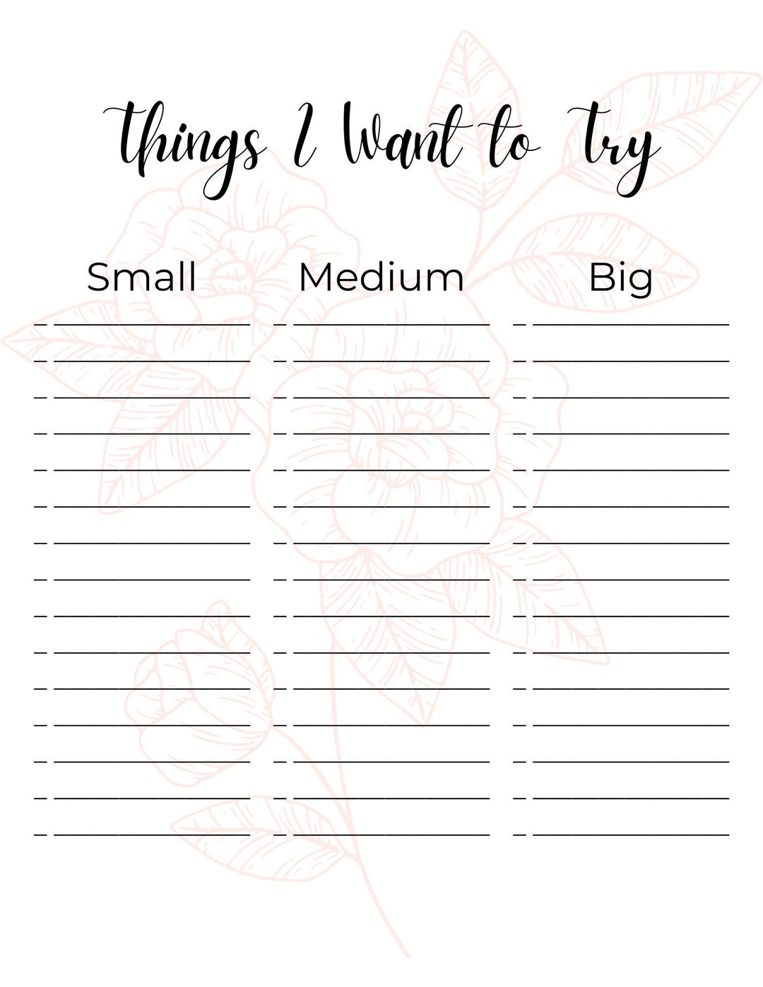 Things I Want to Try Personal Aspirational Goal Planning Checklist ...