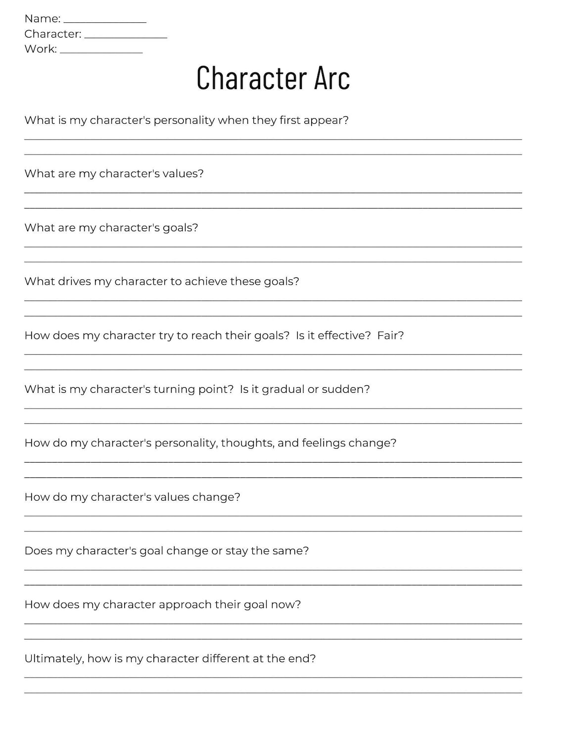 Character Arc - Printable Resource Acting Theater Writing English Class ...