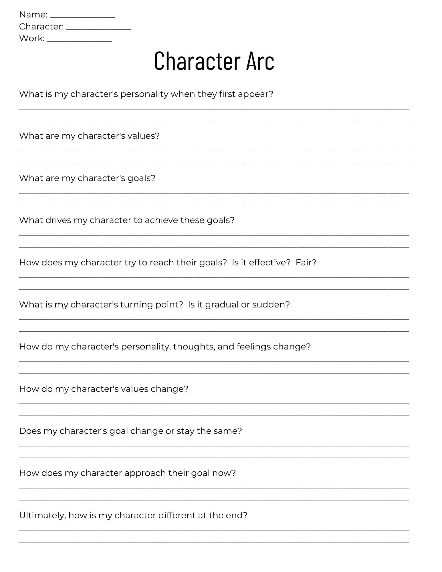 Character Arc - Printable Resource Acting Theater Writing English Class ...
